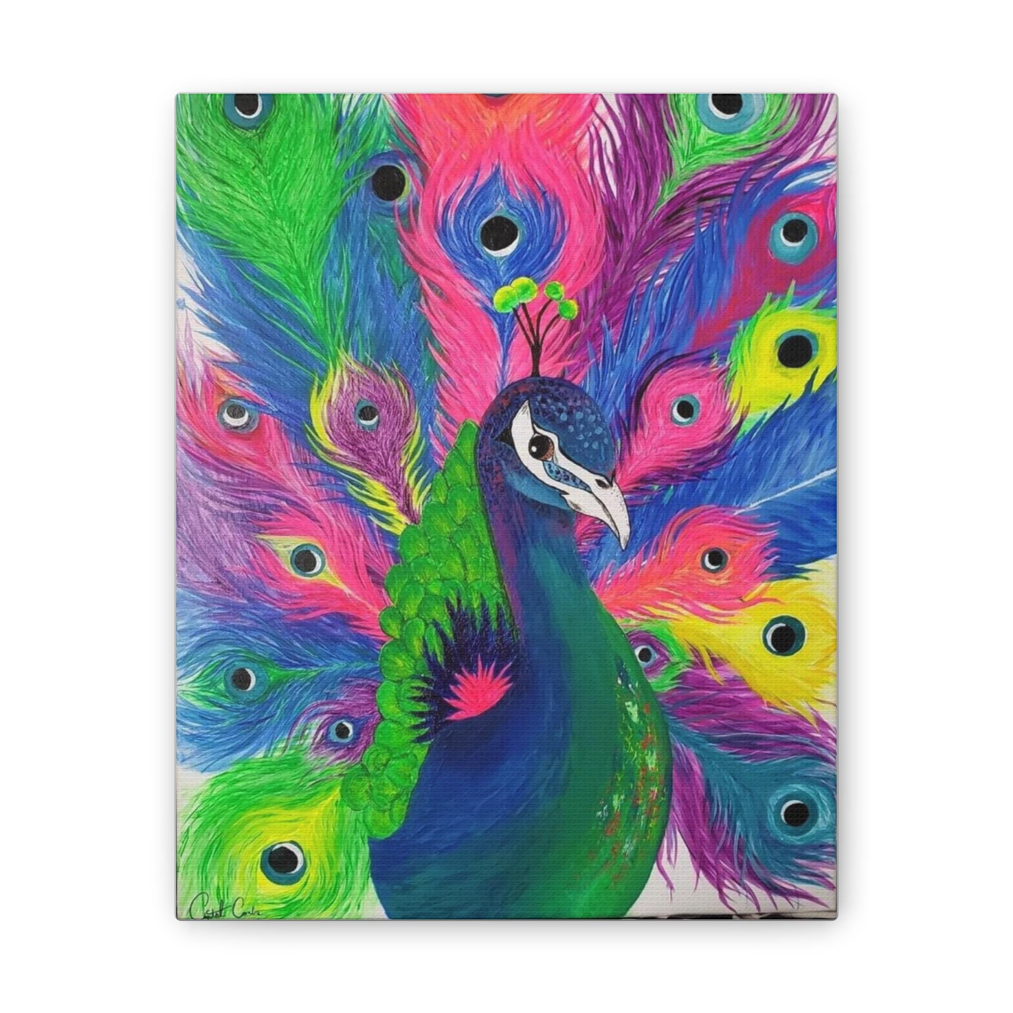 Peacock Hand Painted Print Canvas Stretched, 0.75 - Etsy