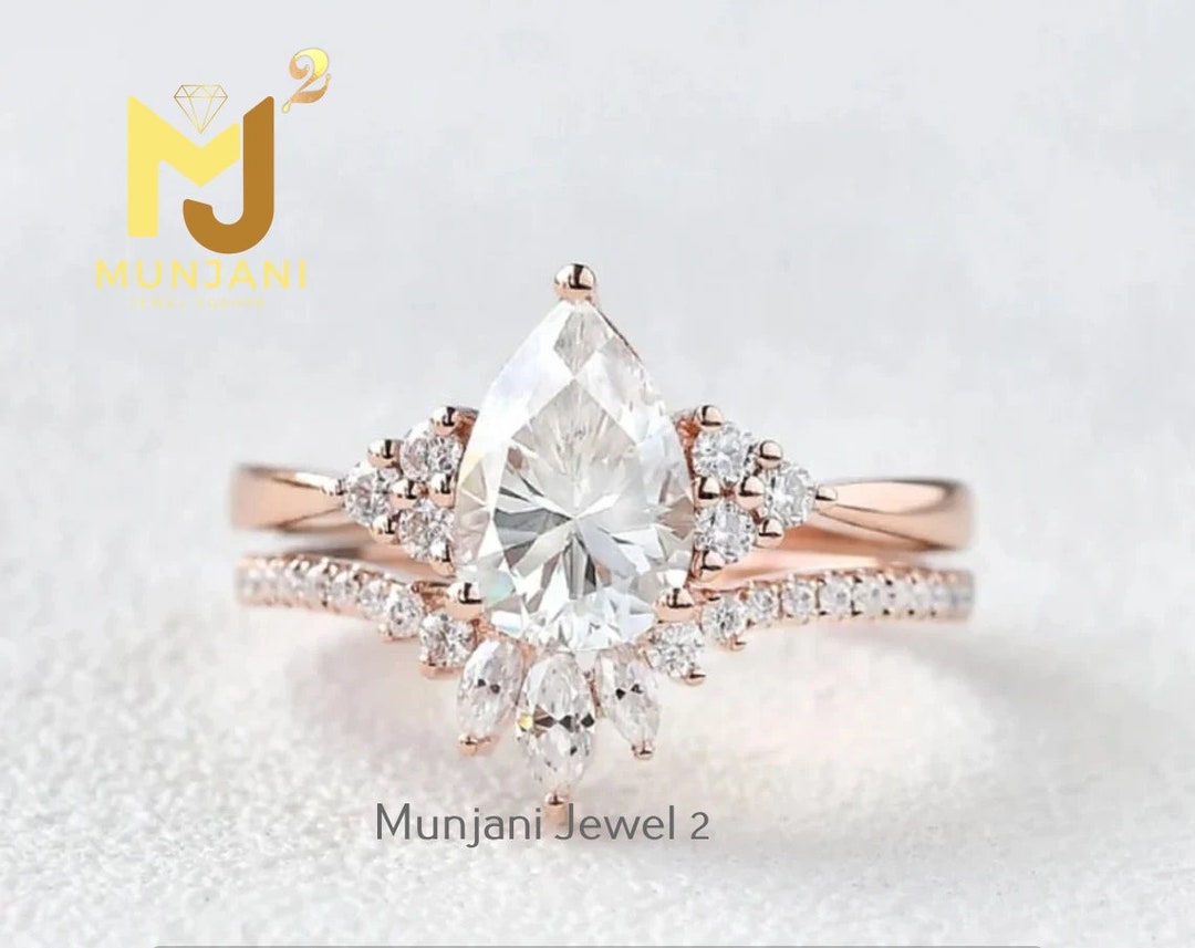 1.50 CT Pear Cut Lab Grown Diamond Ring Engagement Ring Bridal Set 18K ...