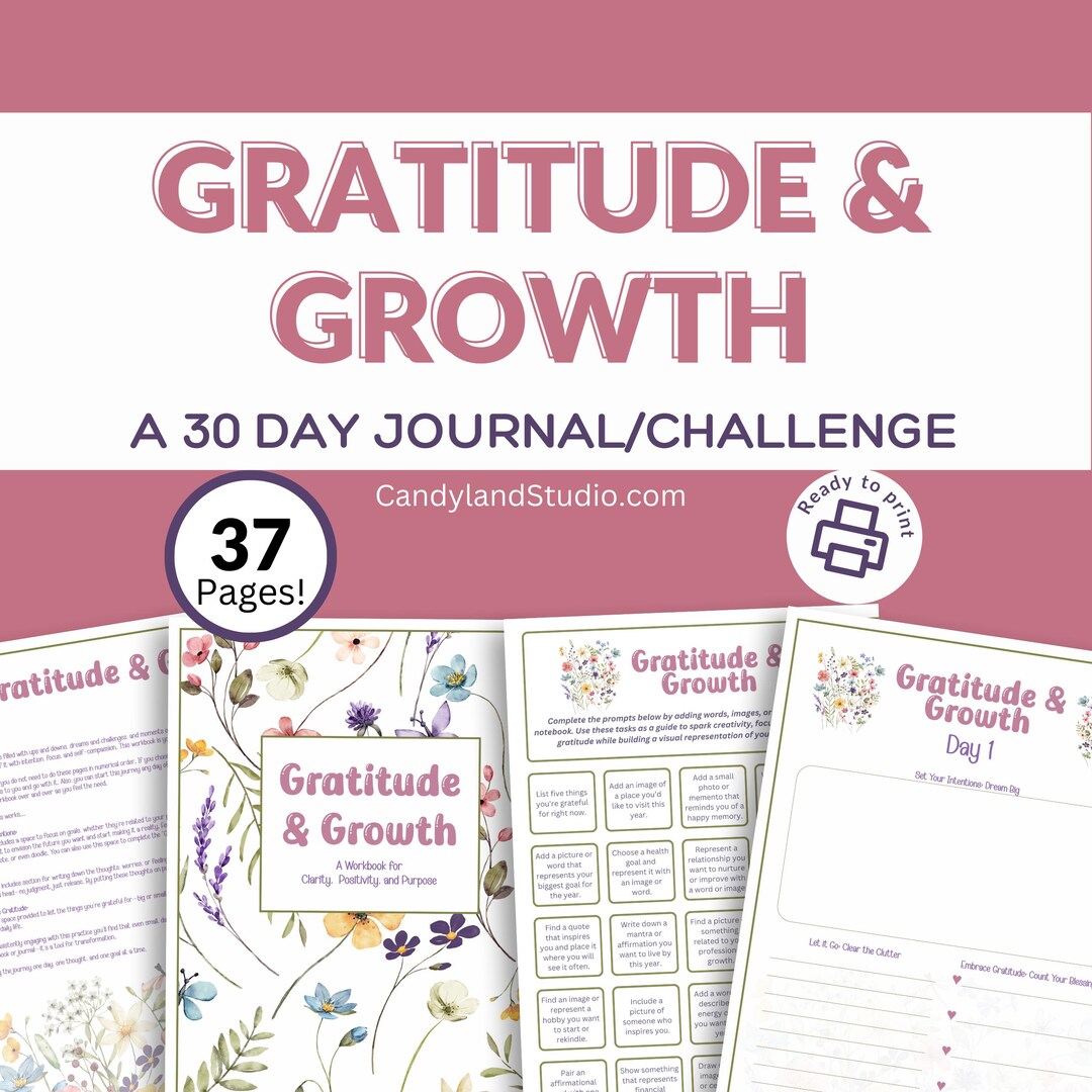 30 Day Gratitude & Growth Journal Workbook Challenge Digital Printable ...
