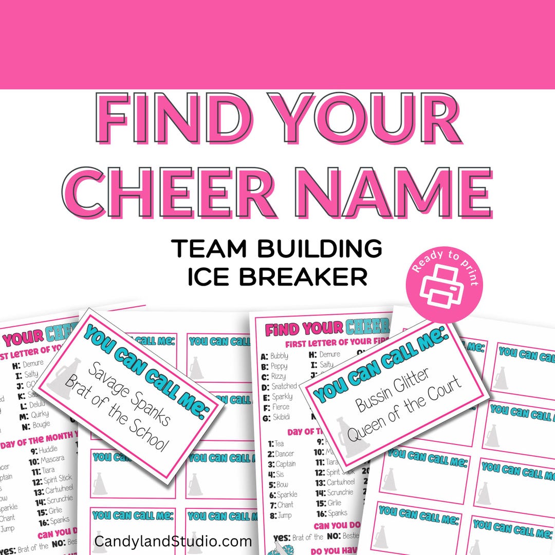 Find Your Cheer Name Chart + Tags Squad Team Building Ice Breaker ...