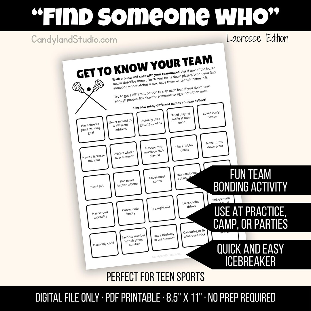 Lacrosse Team "find Someone Who" Team Building Ice Breaker Printable ...