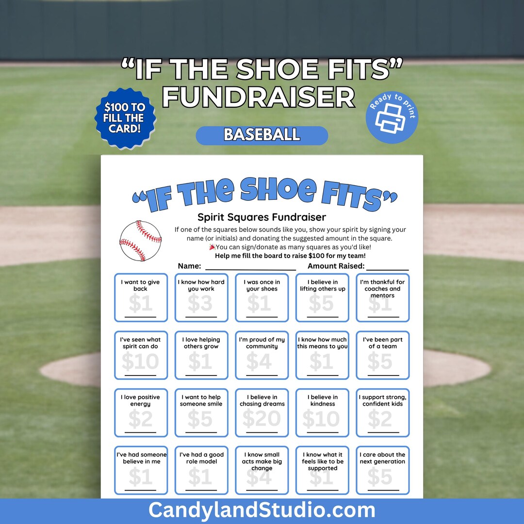 Baseball Team Fundraiser Printable, "if the Shoe Fits" Spirit Squares ...