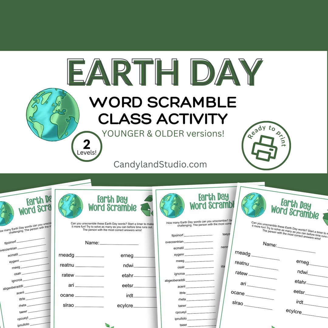 Earth Day Word Scramble Printable Game Class Activity PDF Digital ...