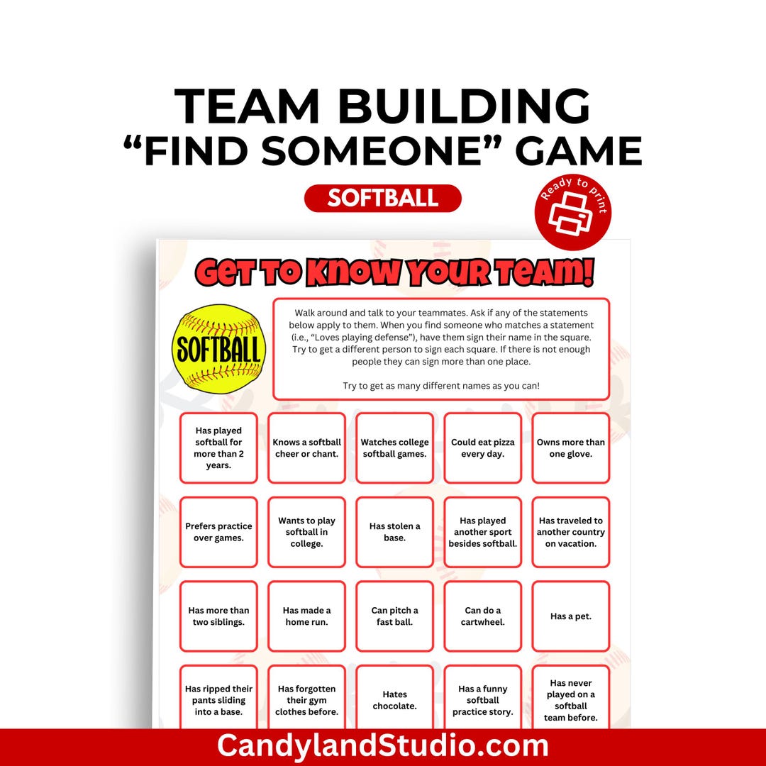 Softball Find Someone Who Team Building Bingo Ice Breaker Game ...