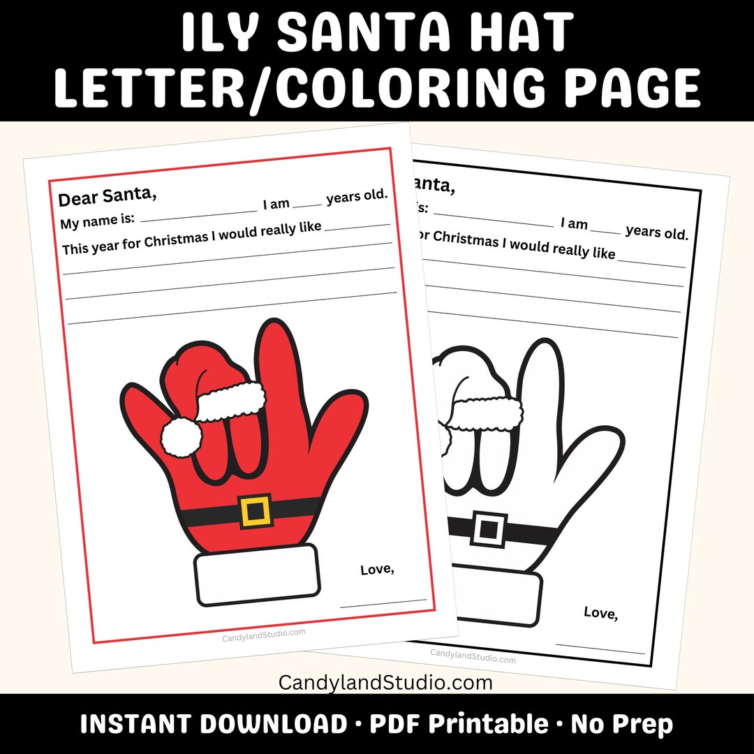 ASL ILY Letter to Santa Coloring Page for Elementary Kindergarten Class ...