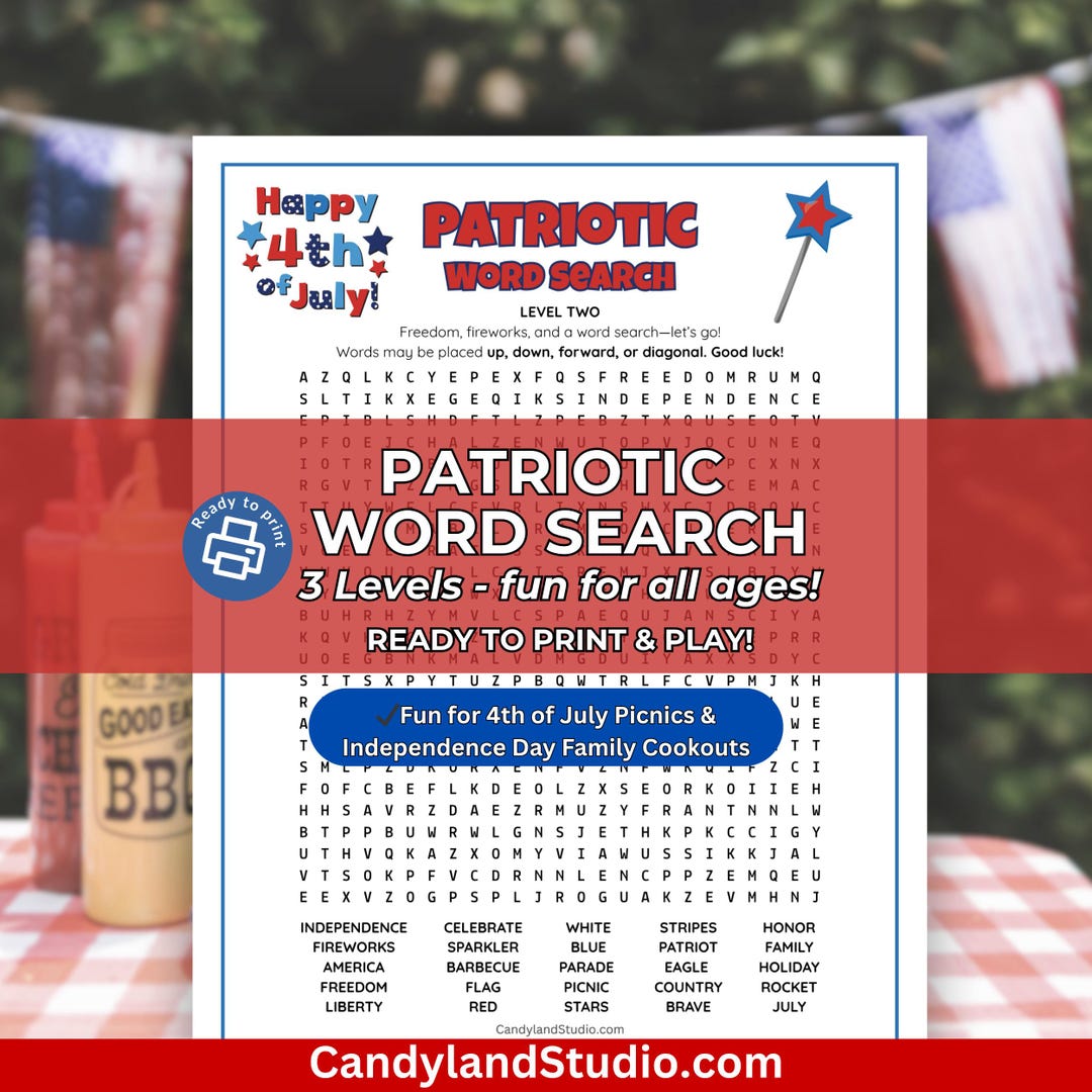 Patriotic Word Search Puzzle Game, 3 Levels for 4th of July Office ...