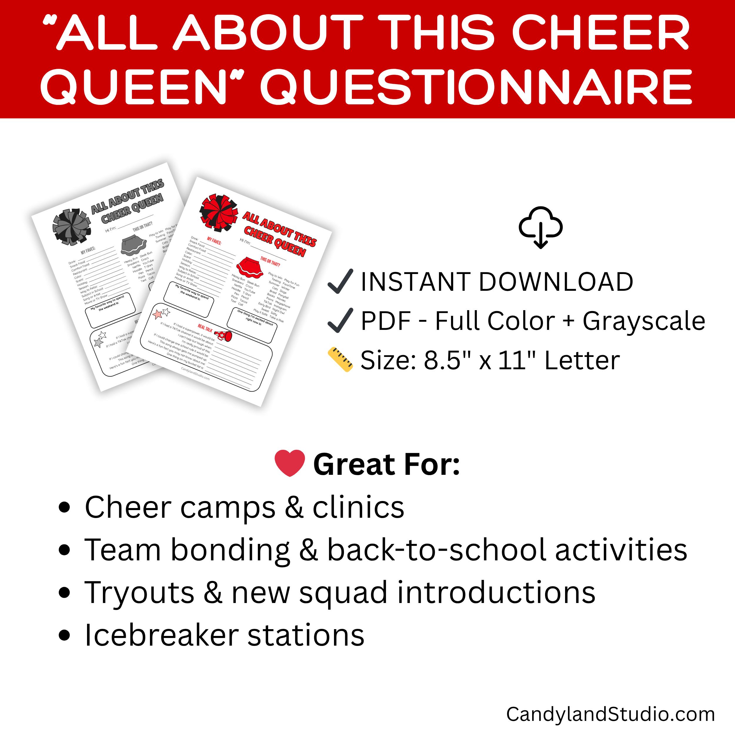 Cheer Team Icebreaker Printable All About Me for Cheerleader Camp ...