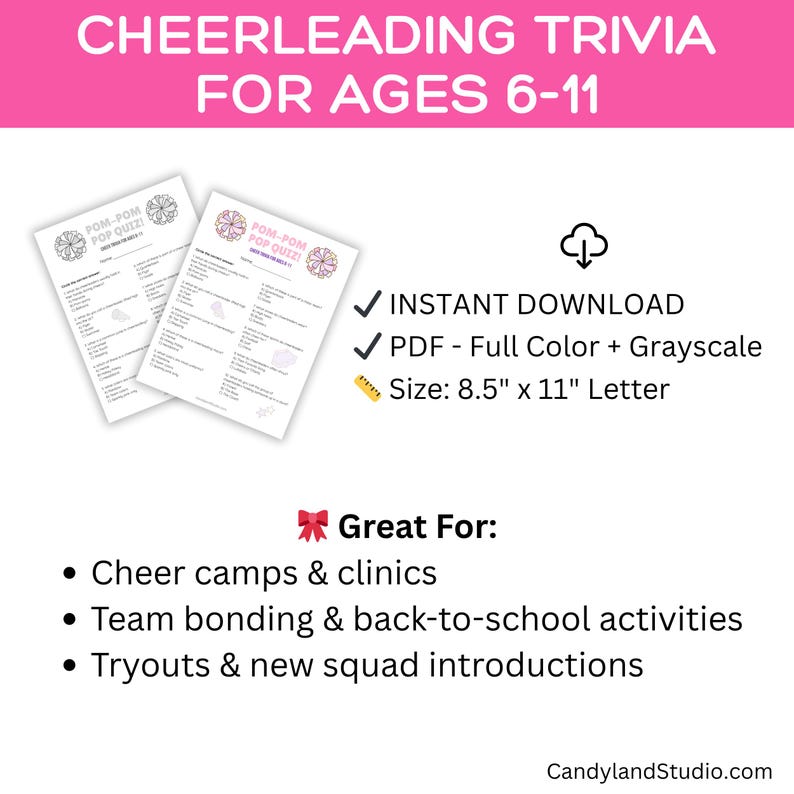 Pom-pom Pop Quiz Cheerleader Trivia Game for Elementary Ages 6-11 ...