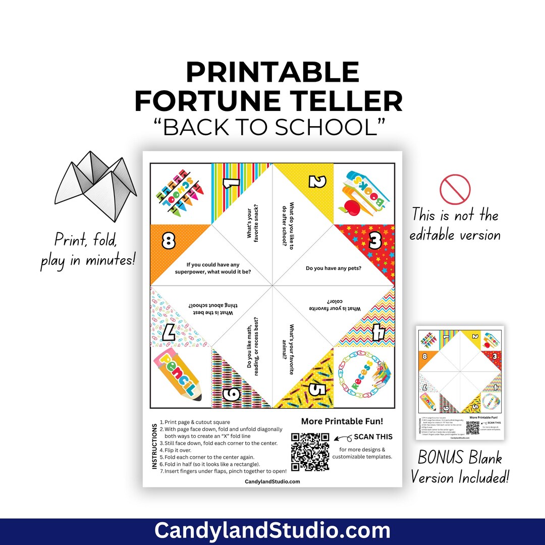 Back to School Fortune Teller Icebreaker Game Printable, Get to Know Me ...