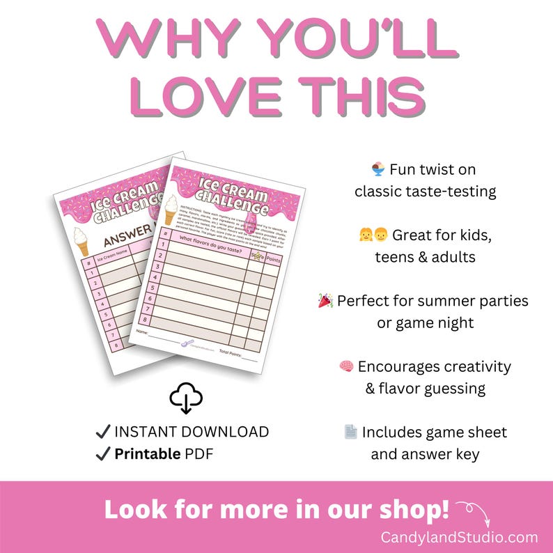 Ice Cream Challenge Printable Game, Summer Birthday Party Social Taste ...