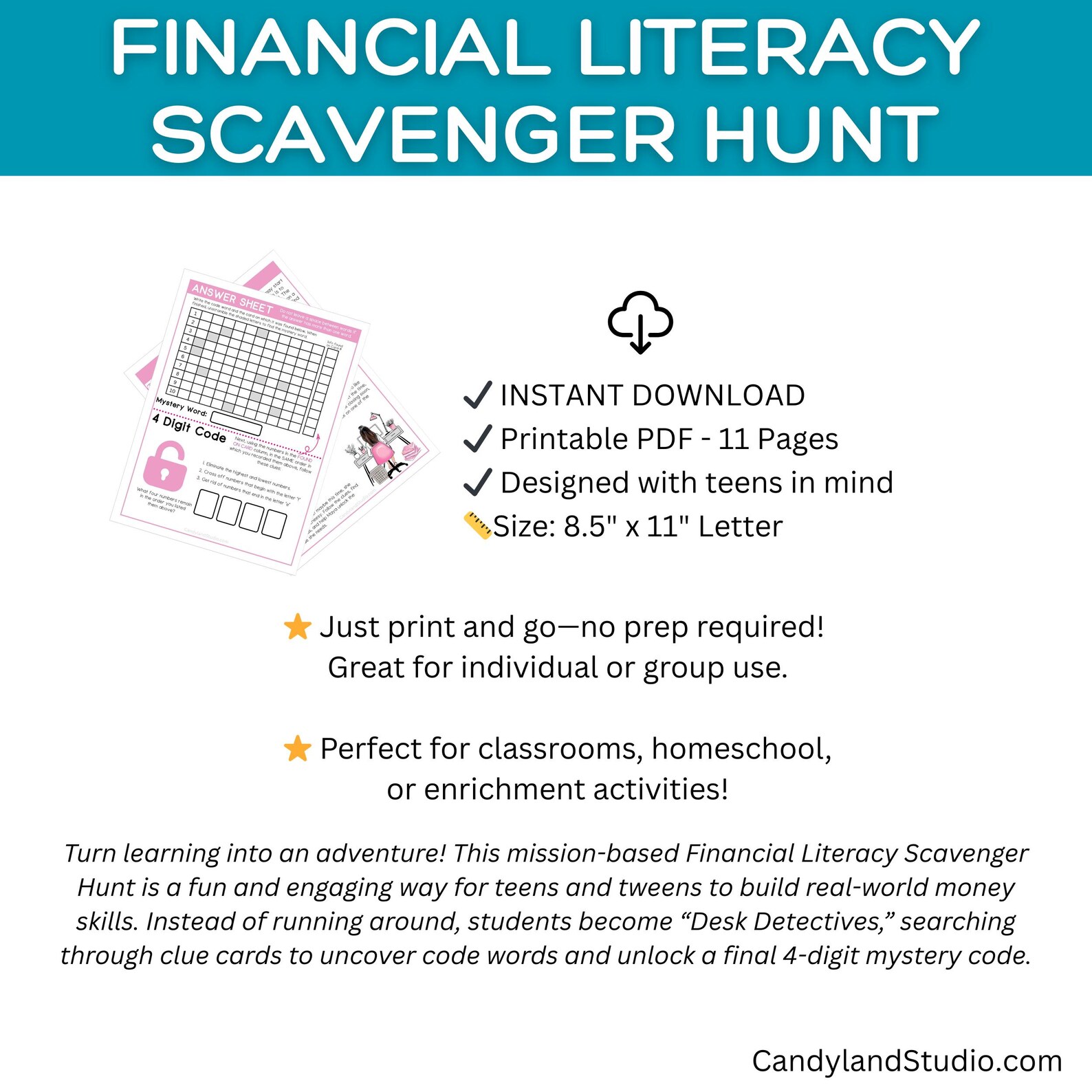 Financial Literacy Printable Scavenger Hunt for Middle High School ...