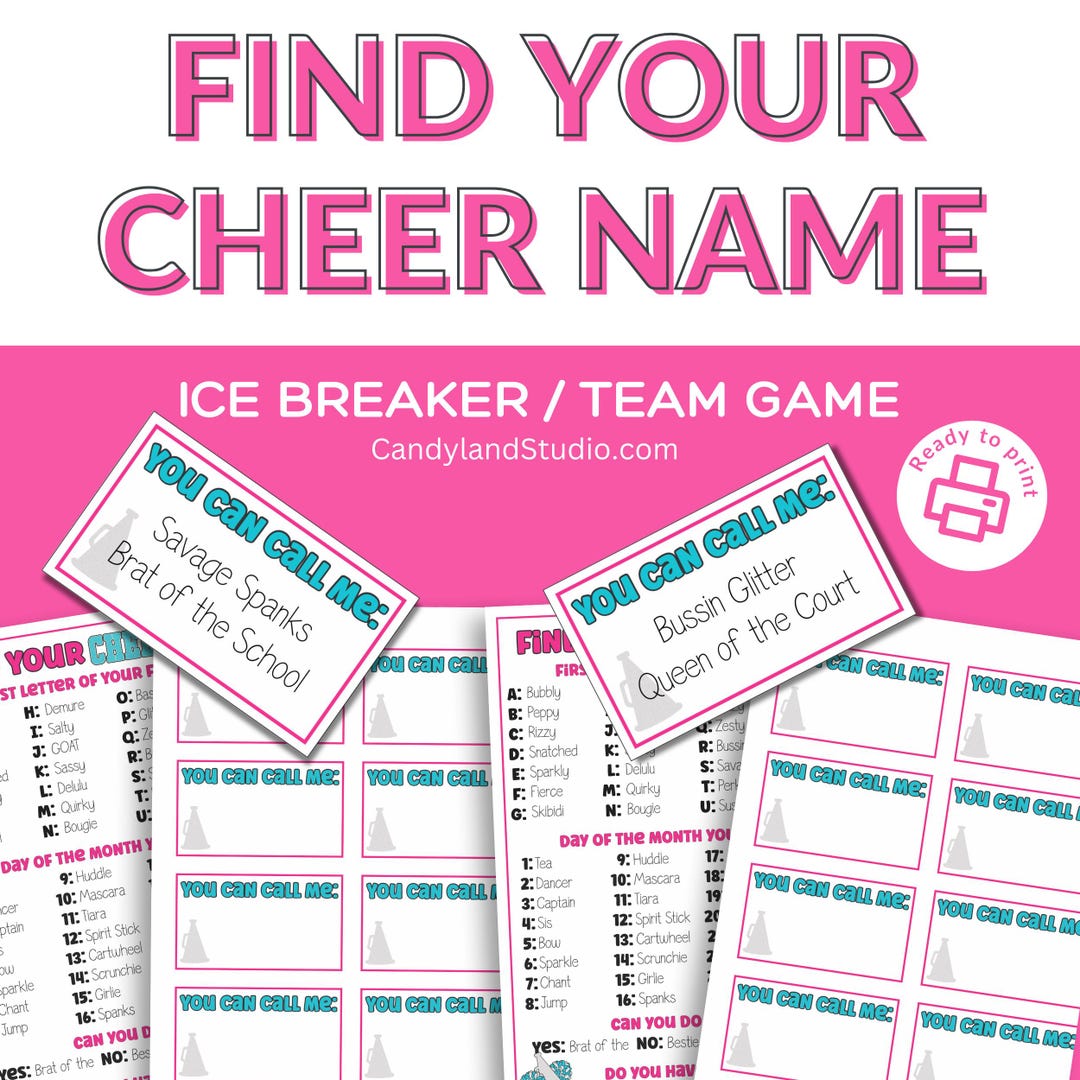 Find Your Cheer Name Chart Tags Squad Team Building Ice Breaker Digital ...
