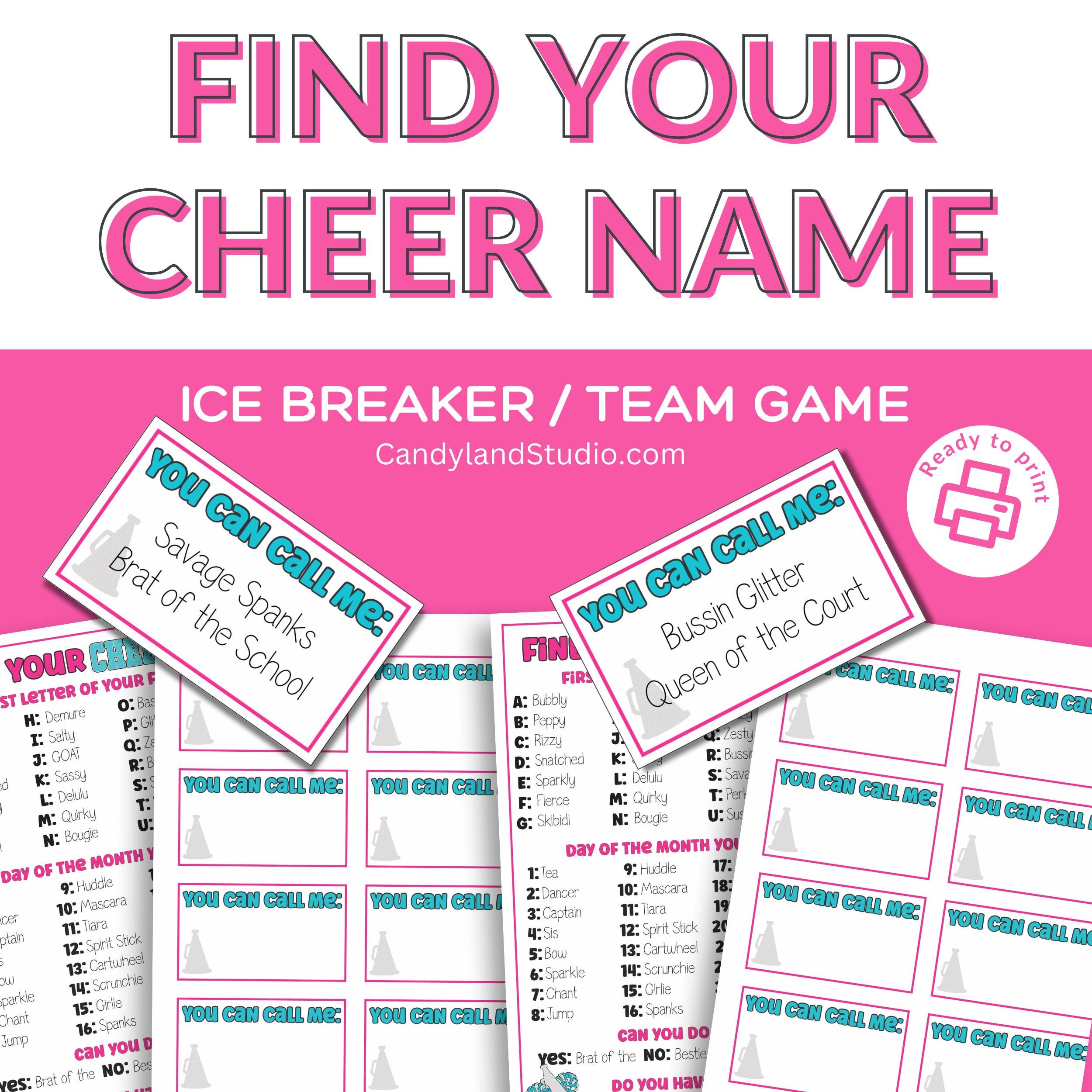 Find Your Cheer Name Chart Tags Squad Team Building Ice Breaker Digital ...
