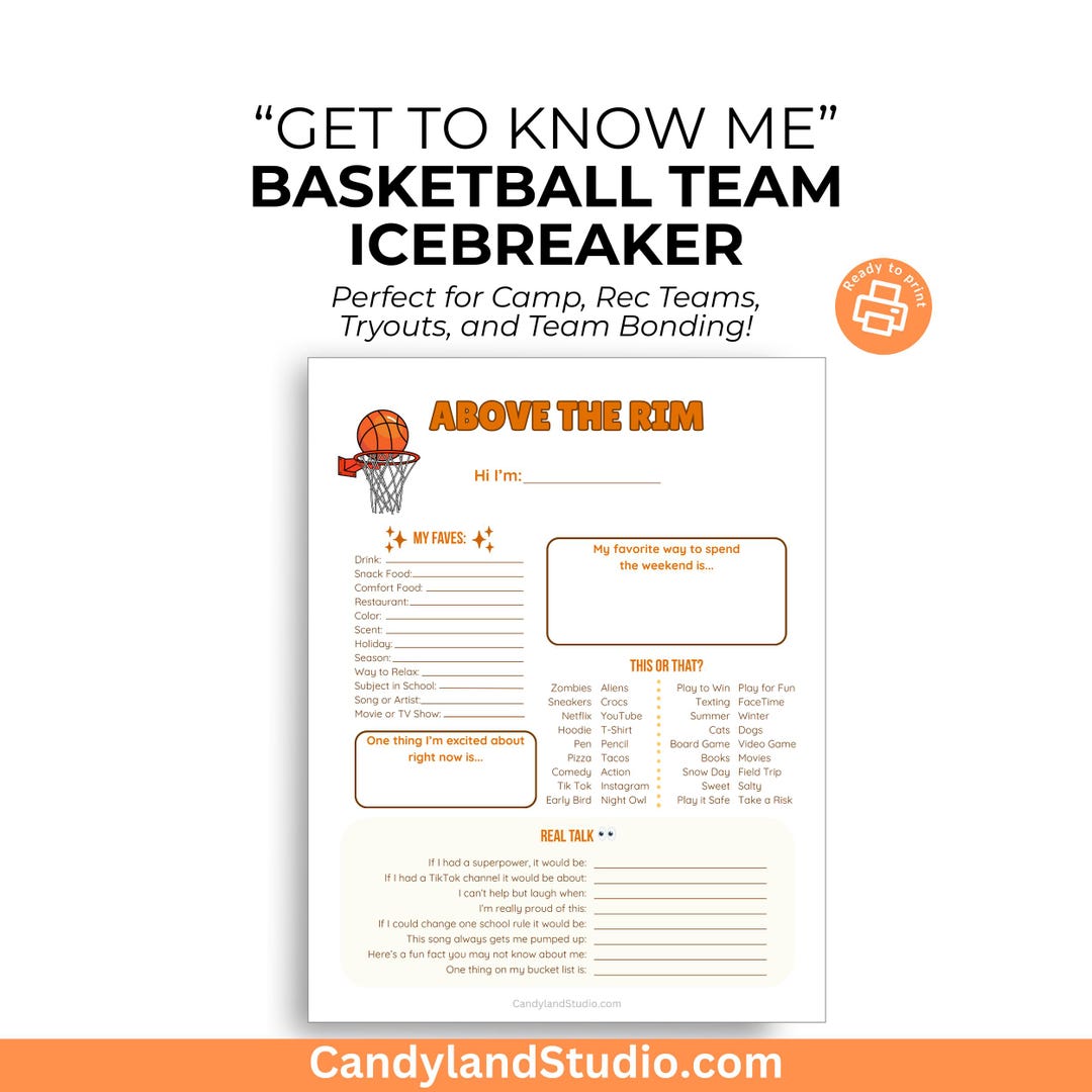 Basketball Team Get to Know Me Team Building Ice Breaker Printable Teen ...