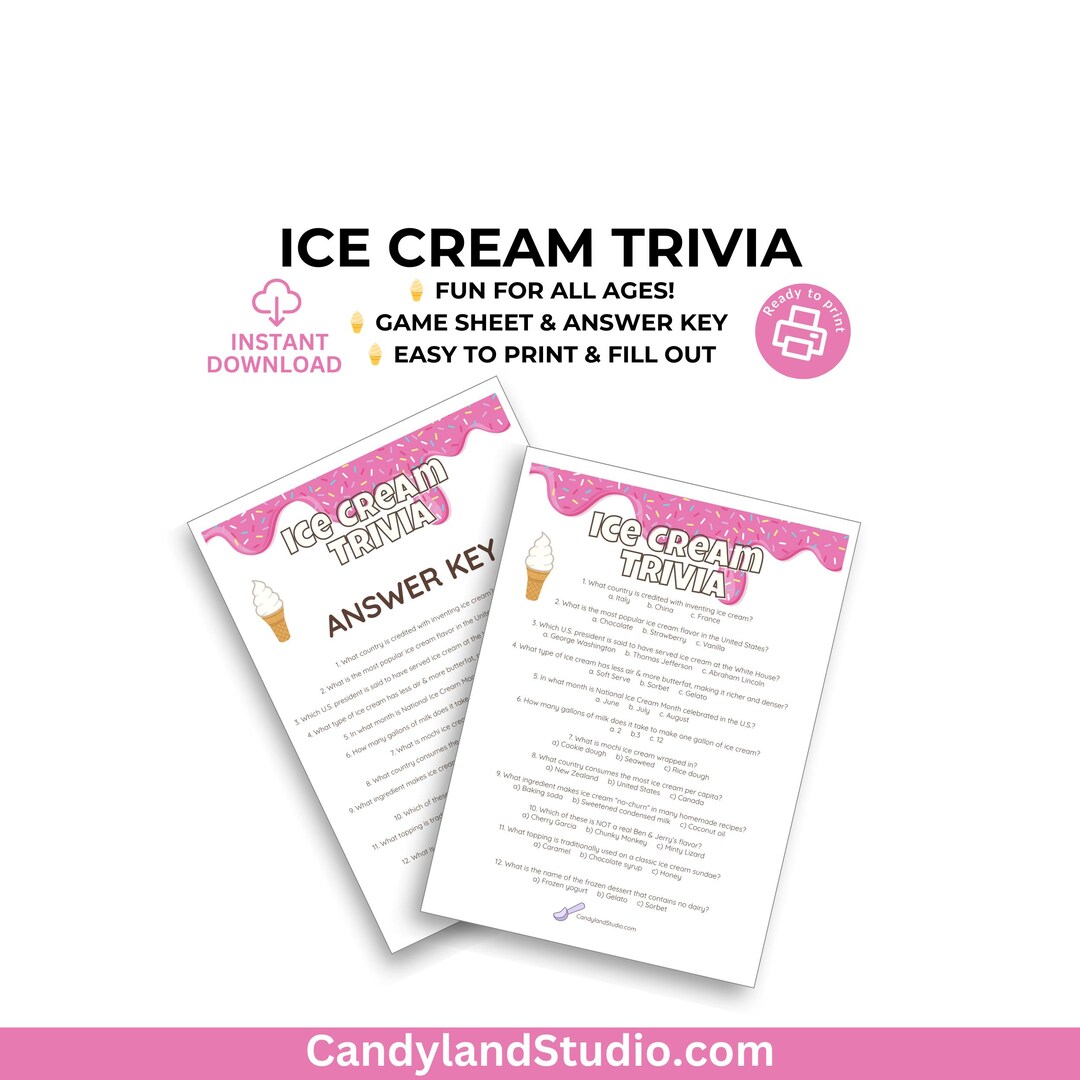 Ice Cream Trivia Challenge Printable Game, Summer Birthday Party Social ...