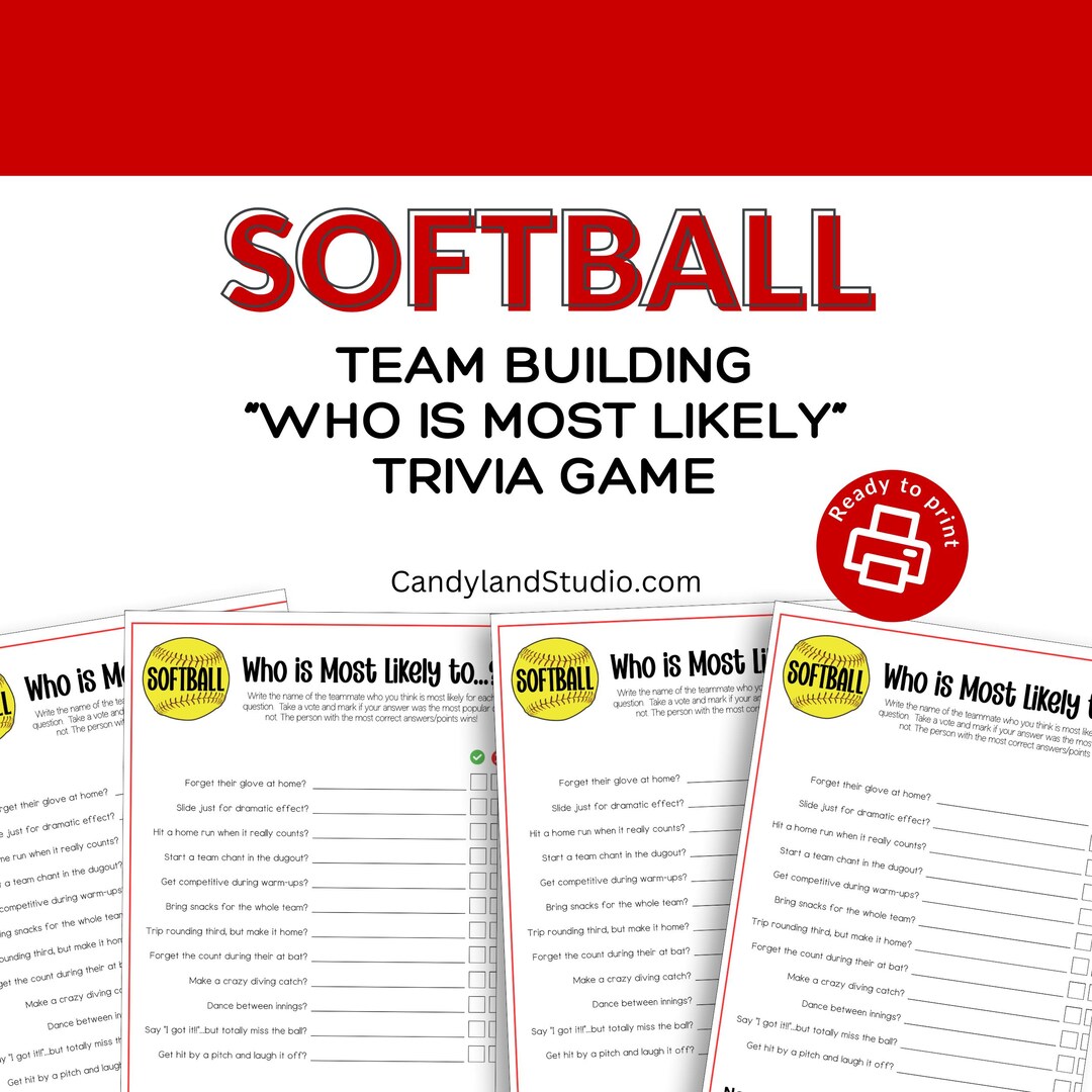 Softball Most Likely Team Building Ice Breaker Game Printable Fun Silly ...