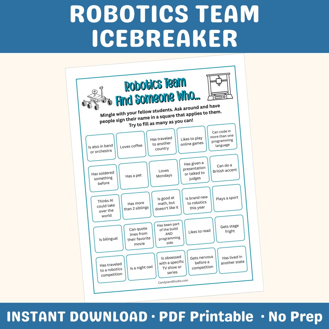 Robotics Team Icebreaker | Find Someone Who Printable PDF | Fun Get-to ...