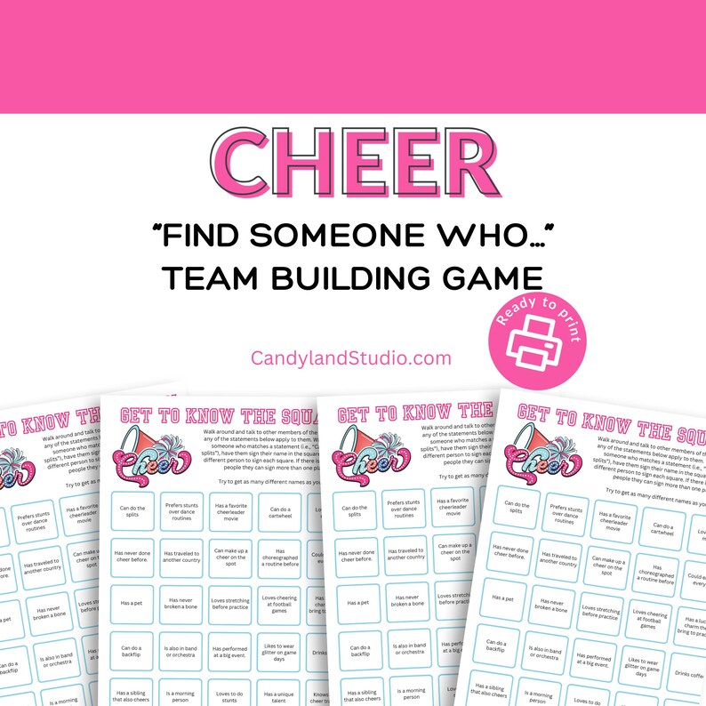 Cheer Squad Find Someone Who Team Building Ice Breaker Game Printable ...