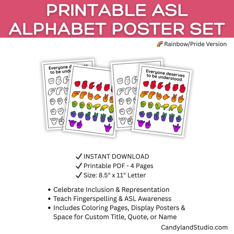 Rainbow ASL Alphabet Poster Printable, Sign Language PDF, Inclusive ...