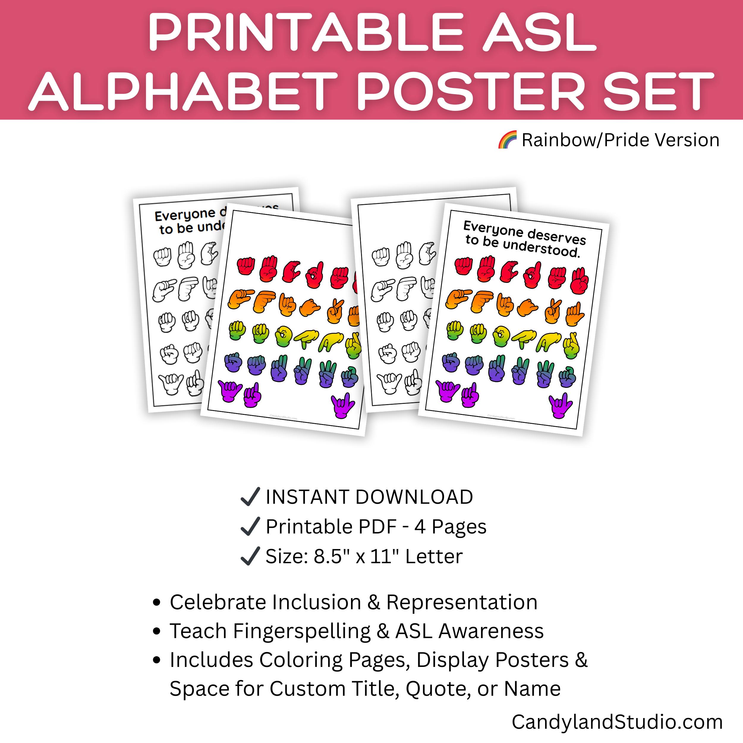 Rainbow ASL Alphabet Poster Printable, Sign Language PDF, Inclusive ...