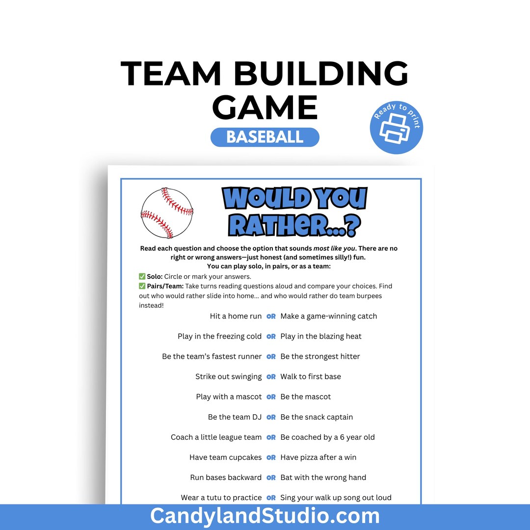 Baseball Would You Rather Team Building Ice Breaker Game Printable Fun ...