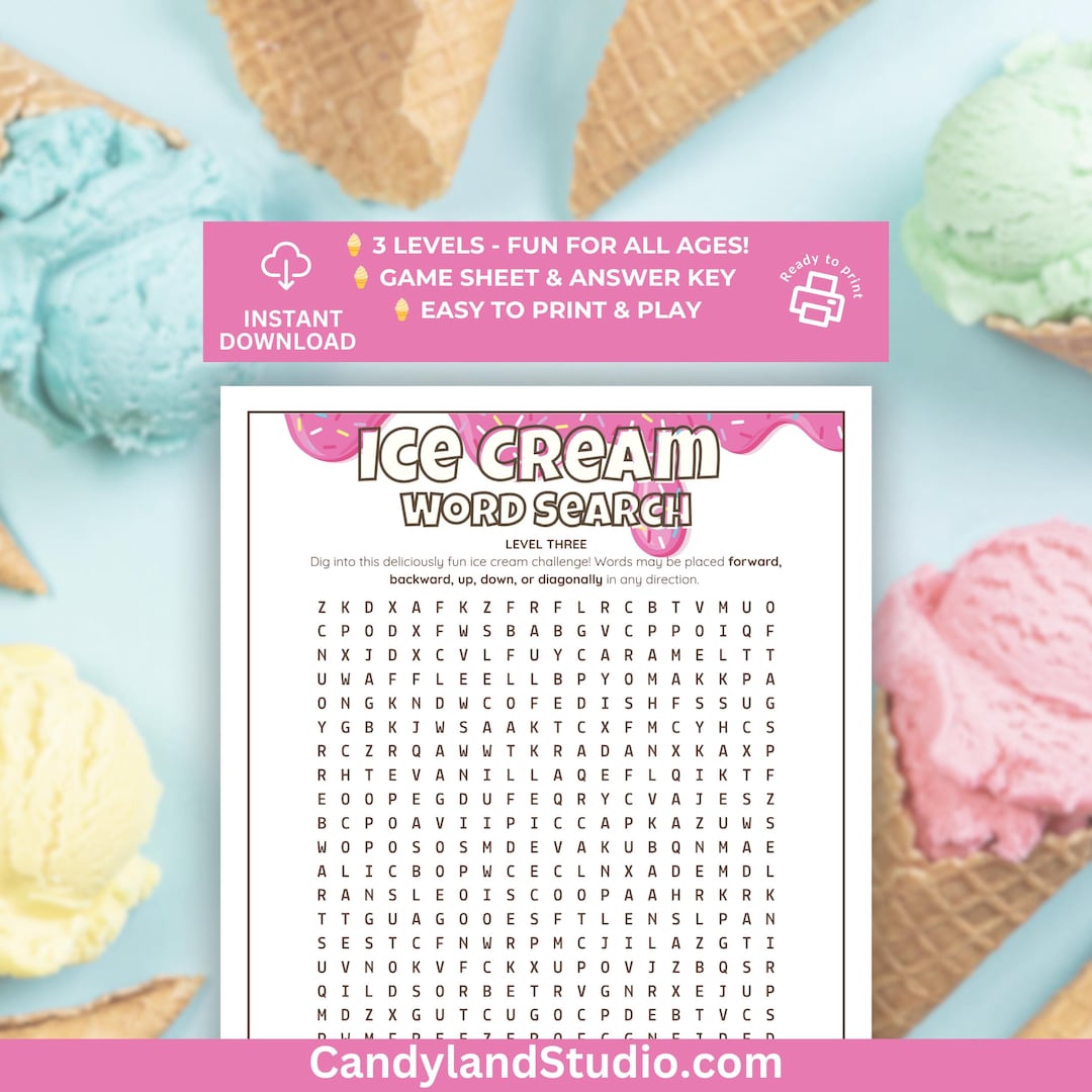 Ice Cream Social Word Search, Fun Summer Activity for Kids, 3 ...