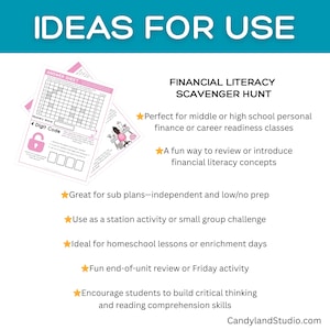 Financial Literacy Printable Scavenger Hunt for Middle High School ...