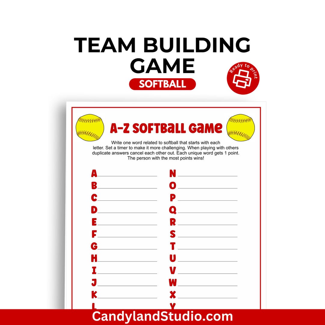 Softball A-Z Word Game Team Building Ice Breaker Printable Fun Silly ...