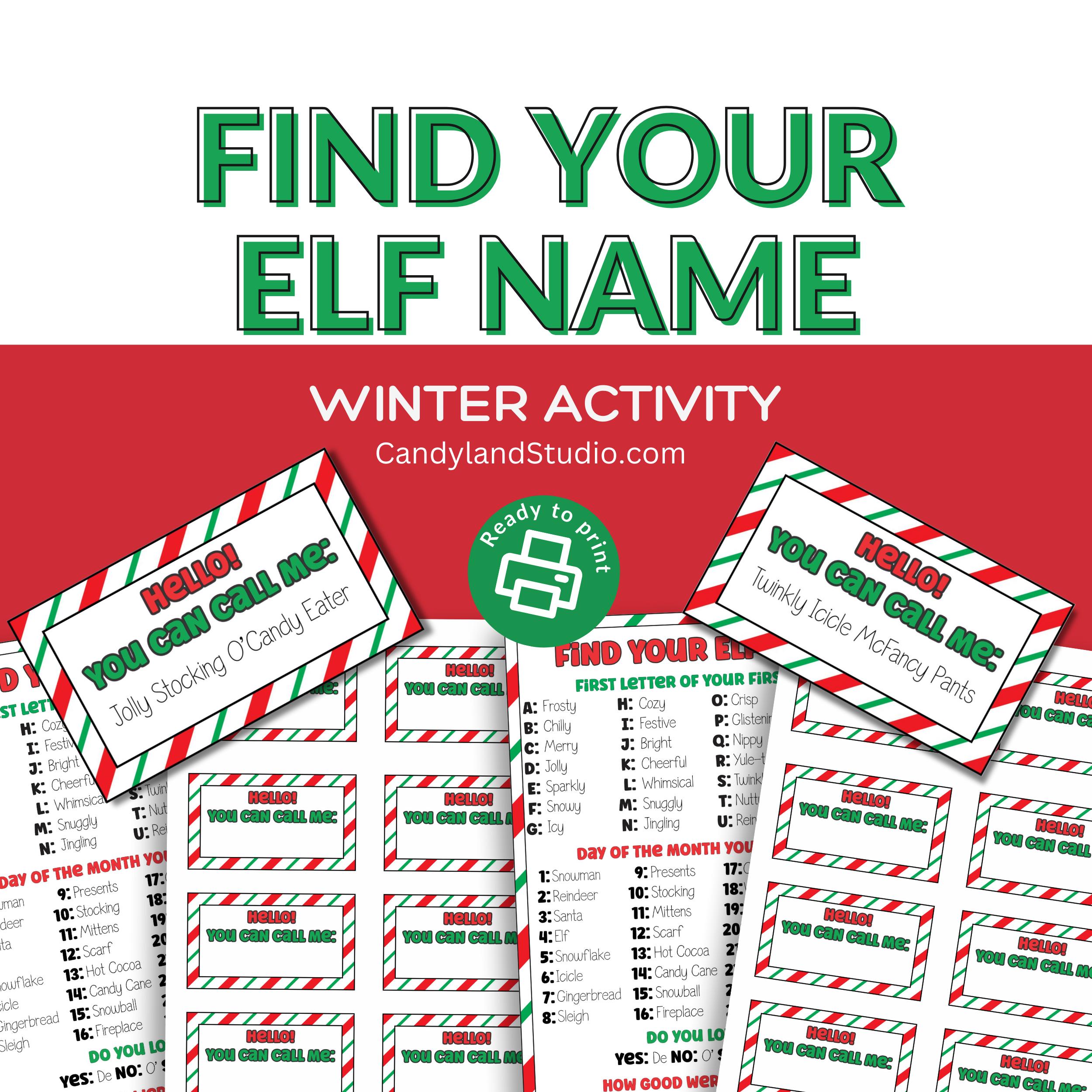 Find Your Elf Name Chart Name Tags Class School Holiday Office Party ...