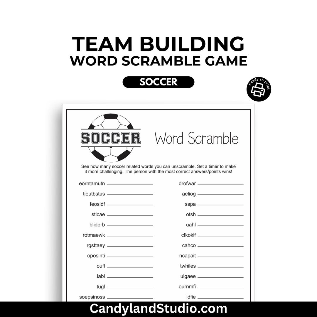 Soccer Word Scramble Game for Team Building Ice Breaker Printable Fun ...