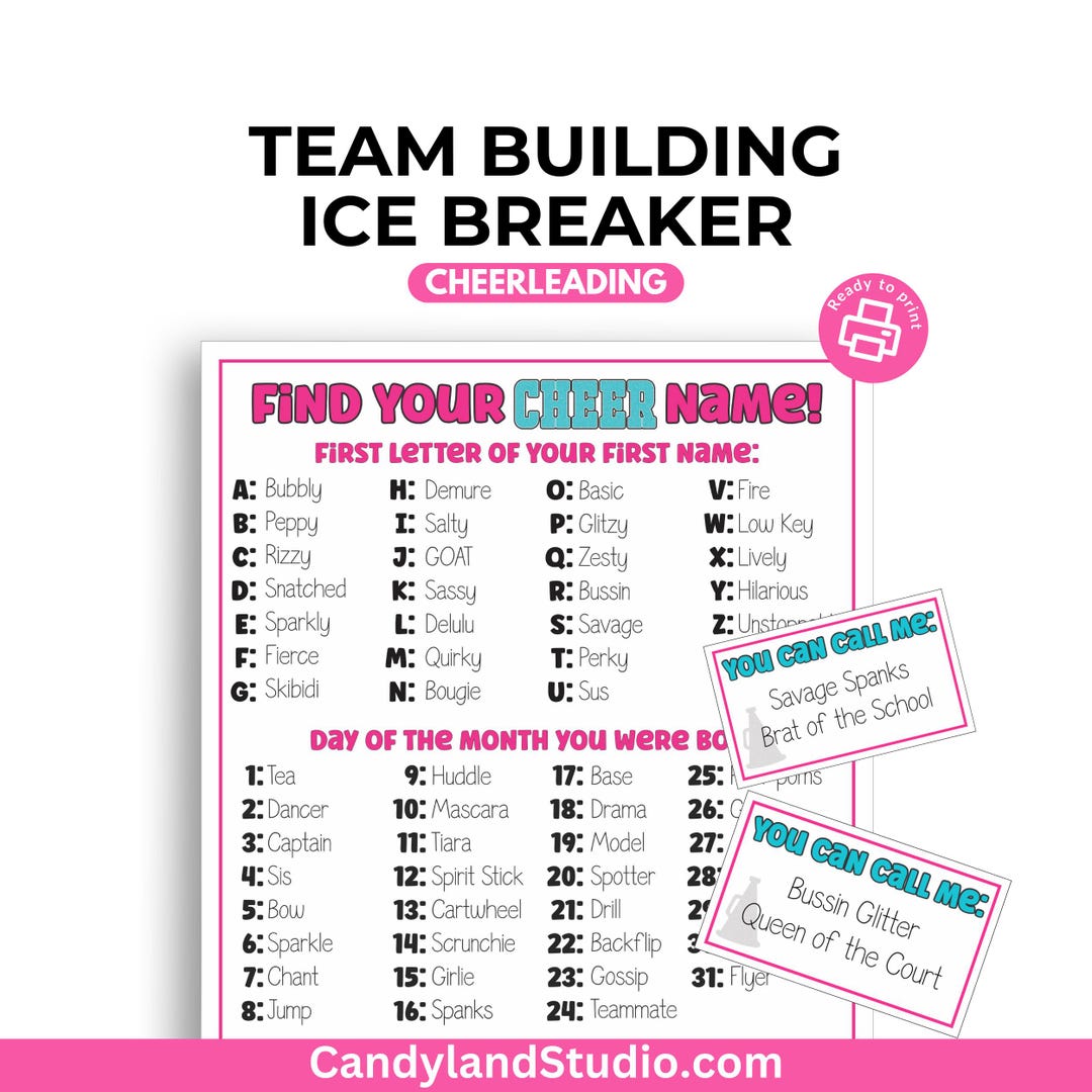 Find Your Cheer Name Chart + Tags Squad Team Building Ice Breaker ...