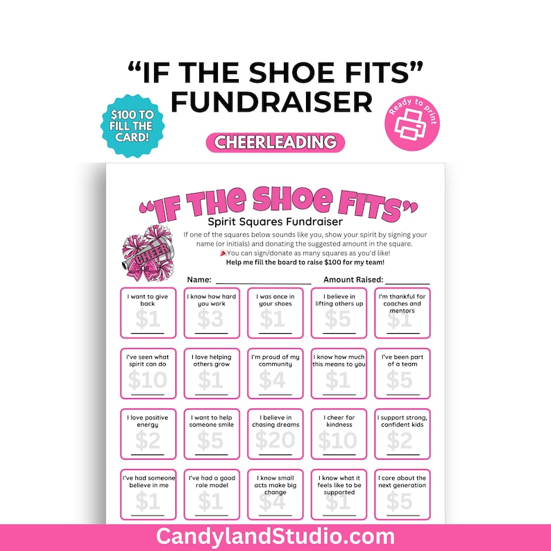 Cheer Fundraiser Printable, "if the Shoe Fits" Spirit Squares Bingo ...