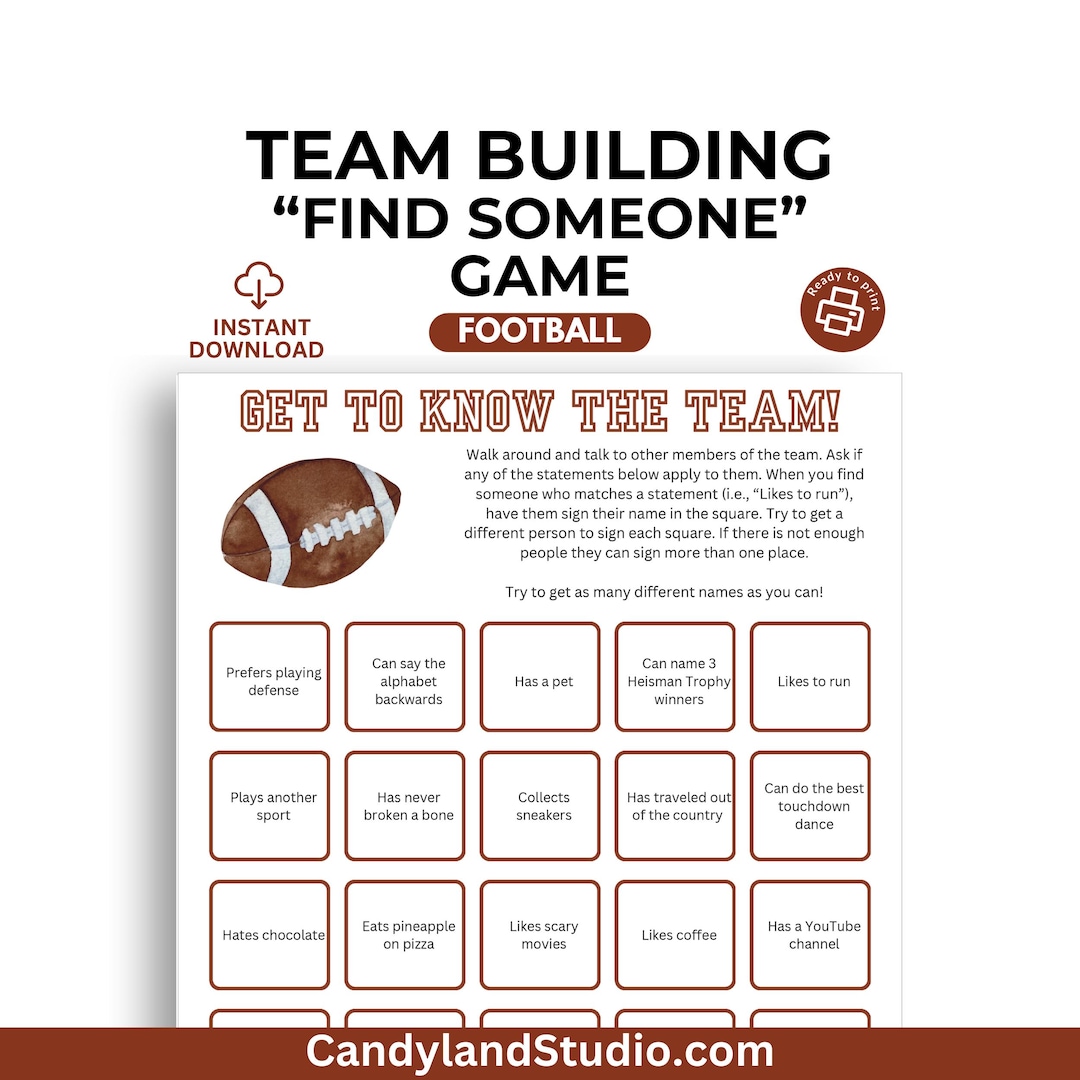 Football Find Someone Who Team Building Ice Breaker Game Printable ...
