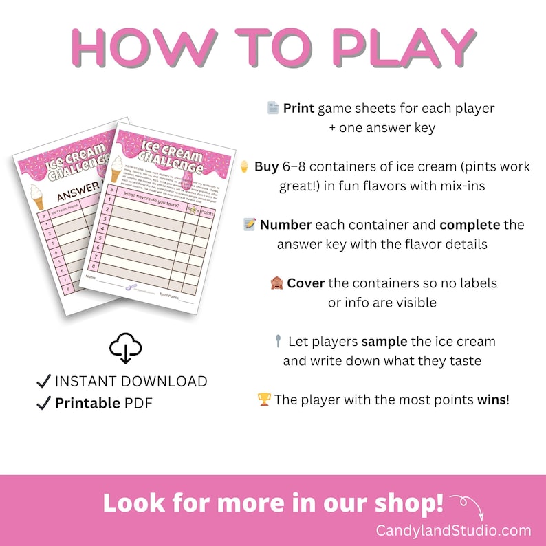 Ice Cream Challenge Printable Game, Summer Birthday Party Social Taste ...