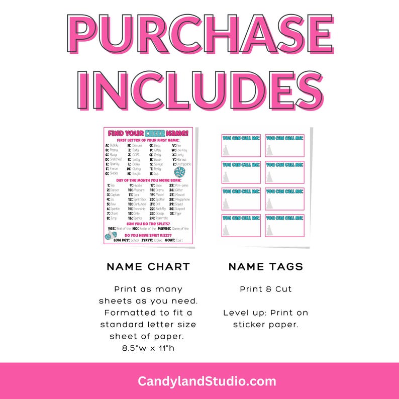 Find Your Cheer Name Chart + Tags Squad Team Building Ice Breaker ...