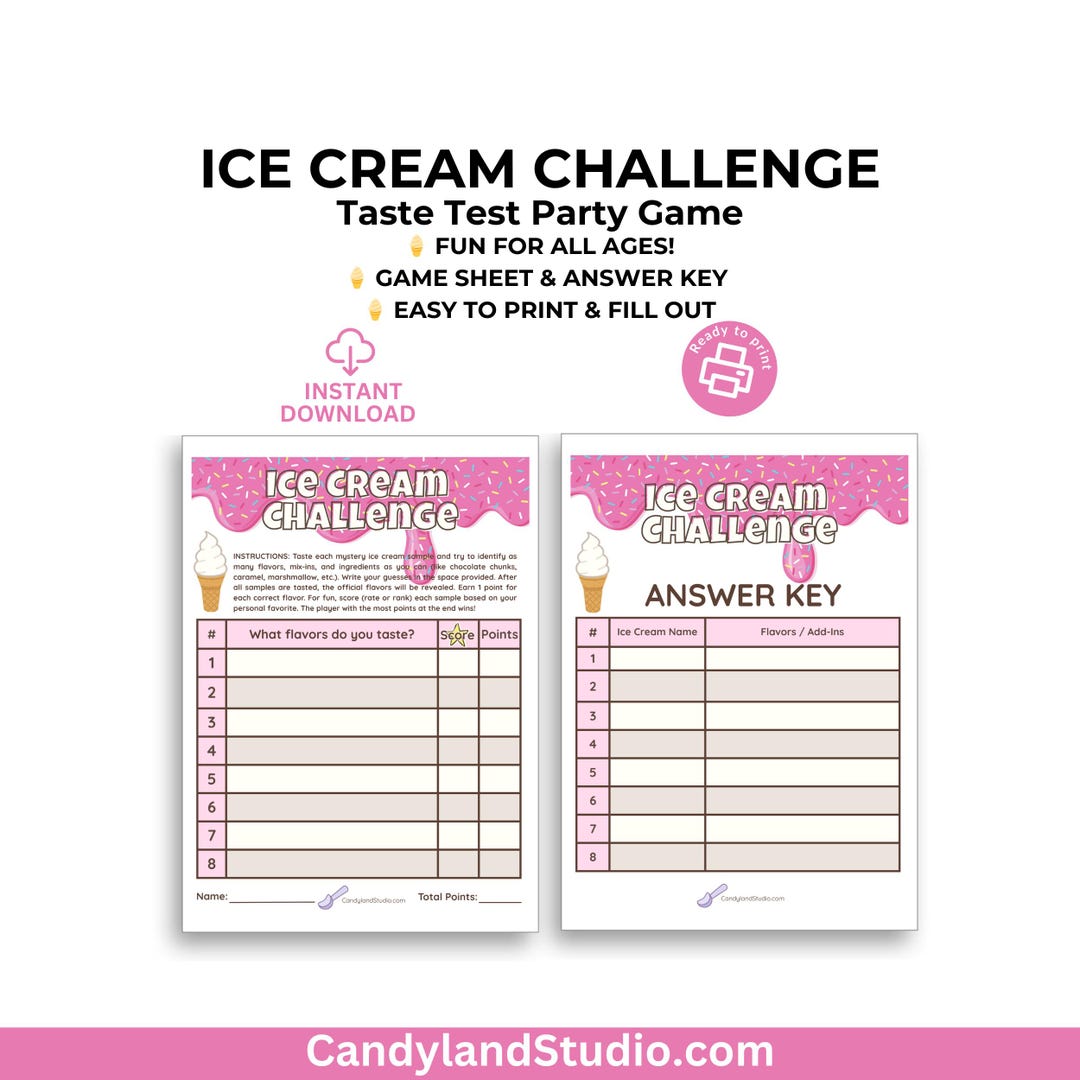 Ice Cream Challenge Printable Game, Summer Birthday Party Social Taste ...