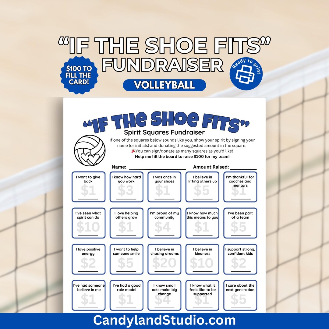 Volleyball Fundraiser Printable, "if the Shoe Fits" Spirit Squares ...