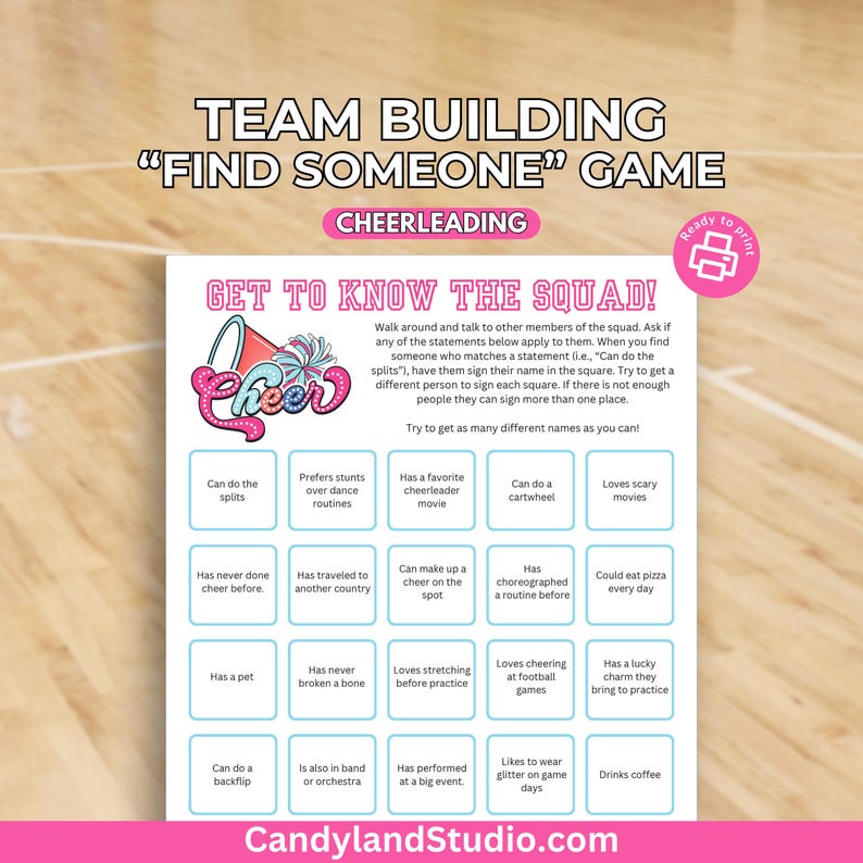 Cheer Squad Find Someone Who Team Building Ice Breaker Game Printable ...