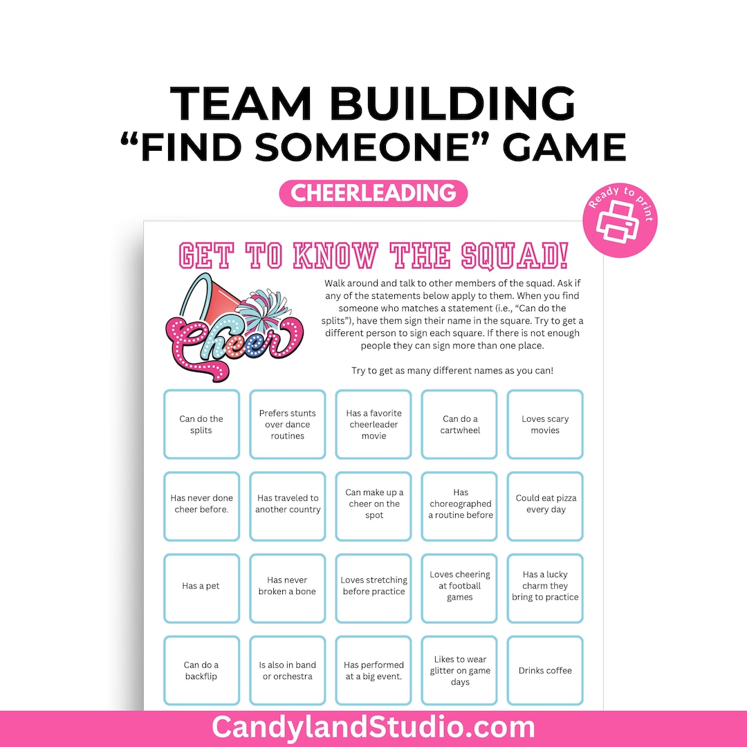 Cheer Squad Find Someone Who Team Building Ice Breaker Game Printable ...