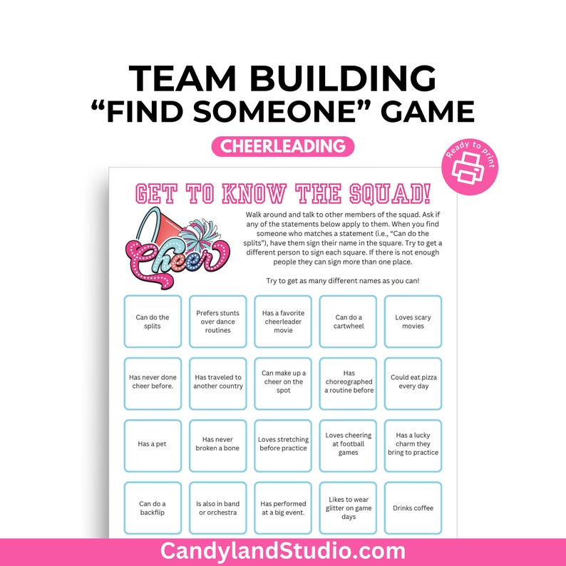 Cheer Squad Find Someone Who Team Building Ice Breaker Game Printable ...