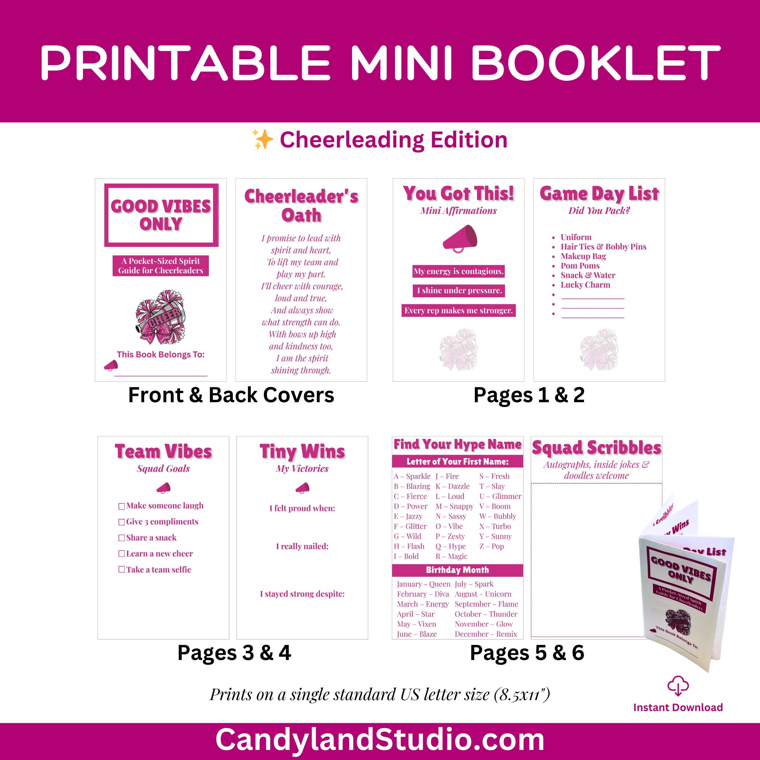 Printable Cheerleader Mini Booklet – Pocket Spirit Guide PDF for Squad ...