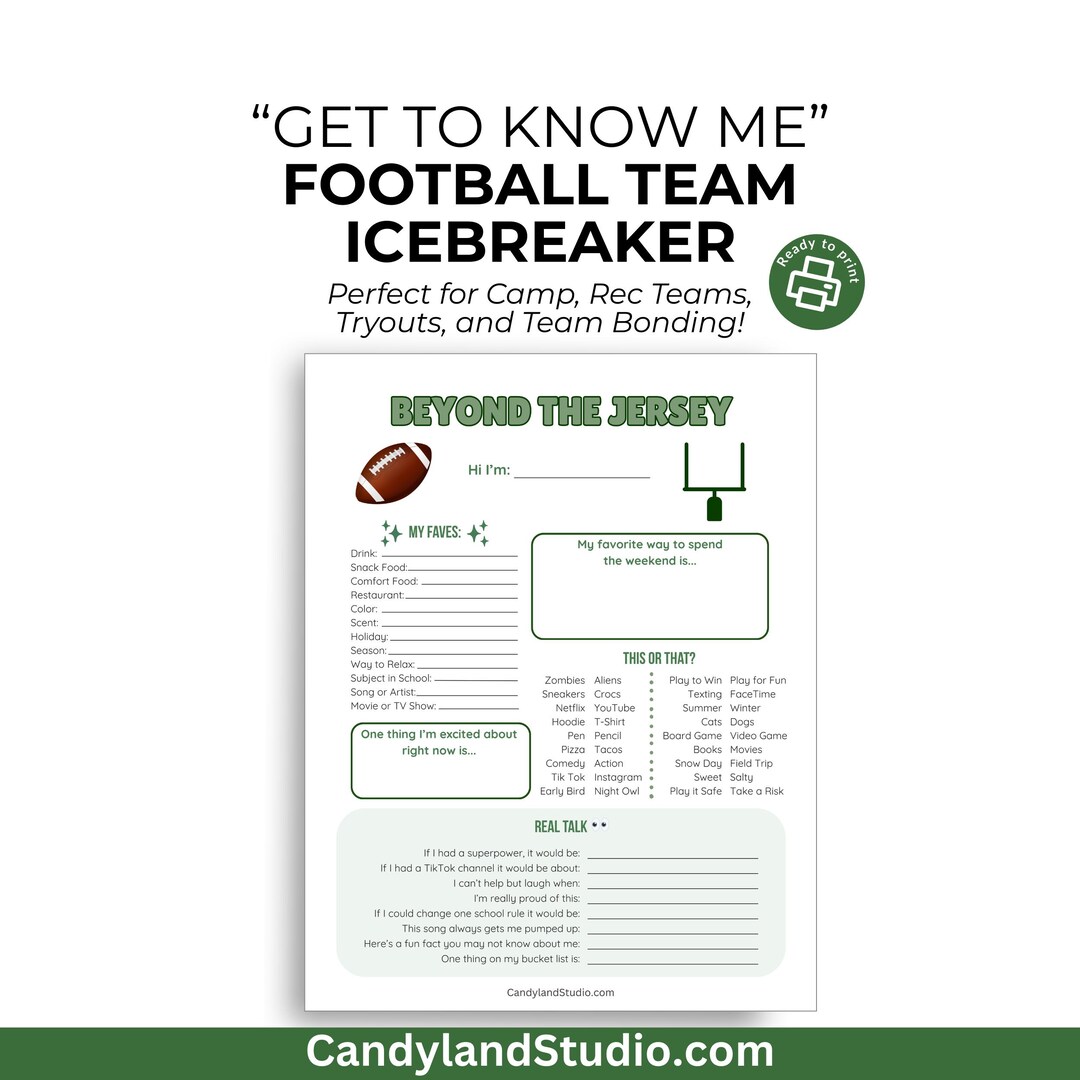 Football Get to Know Me Team Building Ice Breaker Printable Teen ...