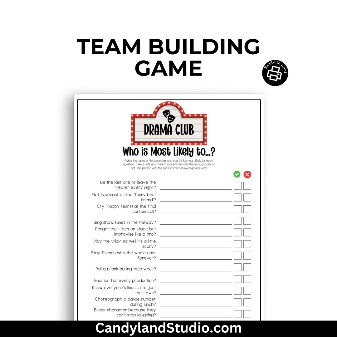 Drama Club Who is Most Likely Game Printable Teen Theater Icebreaker ...