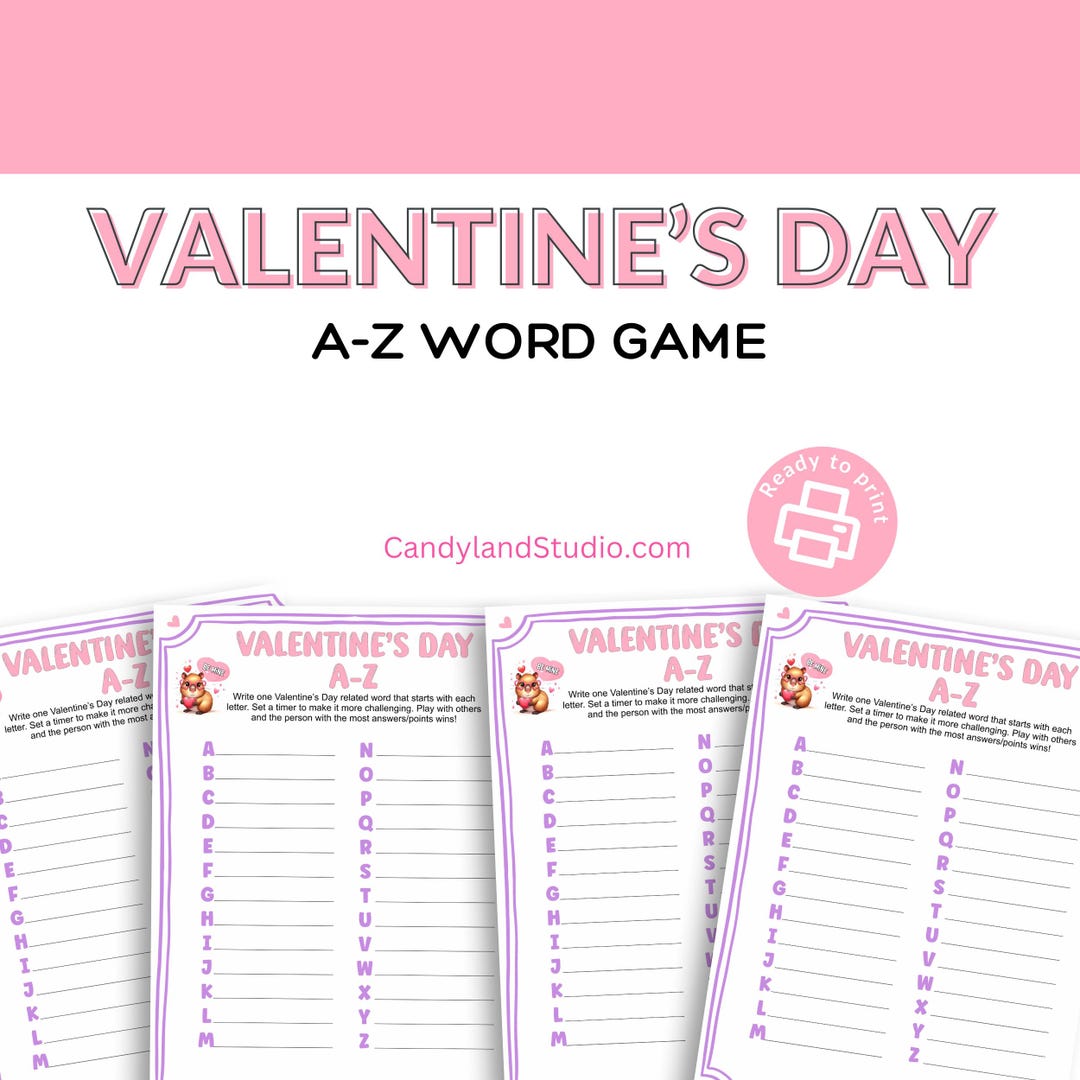 Valentine's Day A-Z Word Game Class Party Printable PDF Fun Digital ...