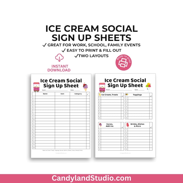 Ice Cream Social Sign up Sheet - Etsy