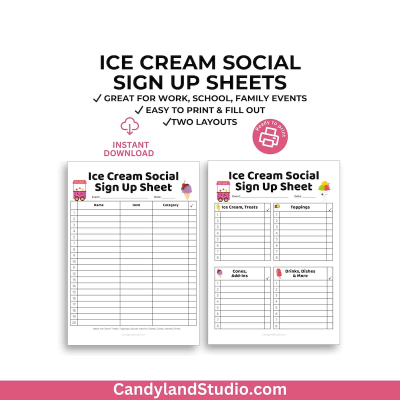 Ice Cream Social Sign up Sheet - Etsy