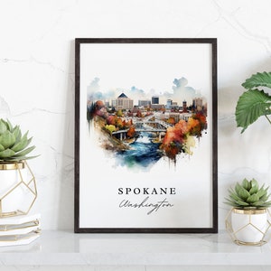 Spokane Traditional Travel Art Washington, Spokane Poster, Wedding Gift ...