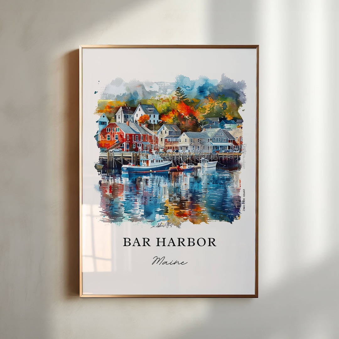 Bar Harbor Maine Art, Bar Harbor Print, Bar Harbor ME Watercolor, Bar ...