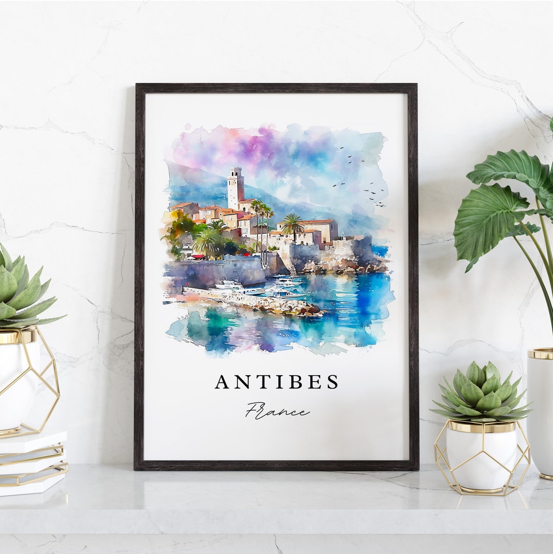 Antibes Traditional Travel Art France, Antibes Print, Wedding Gift, Birthday Present, Custom ...