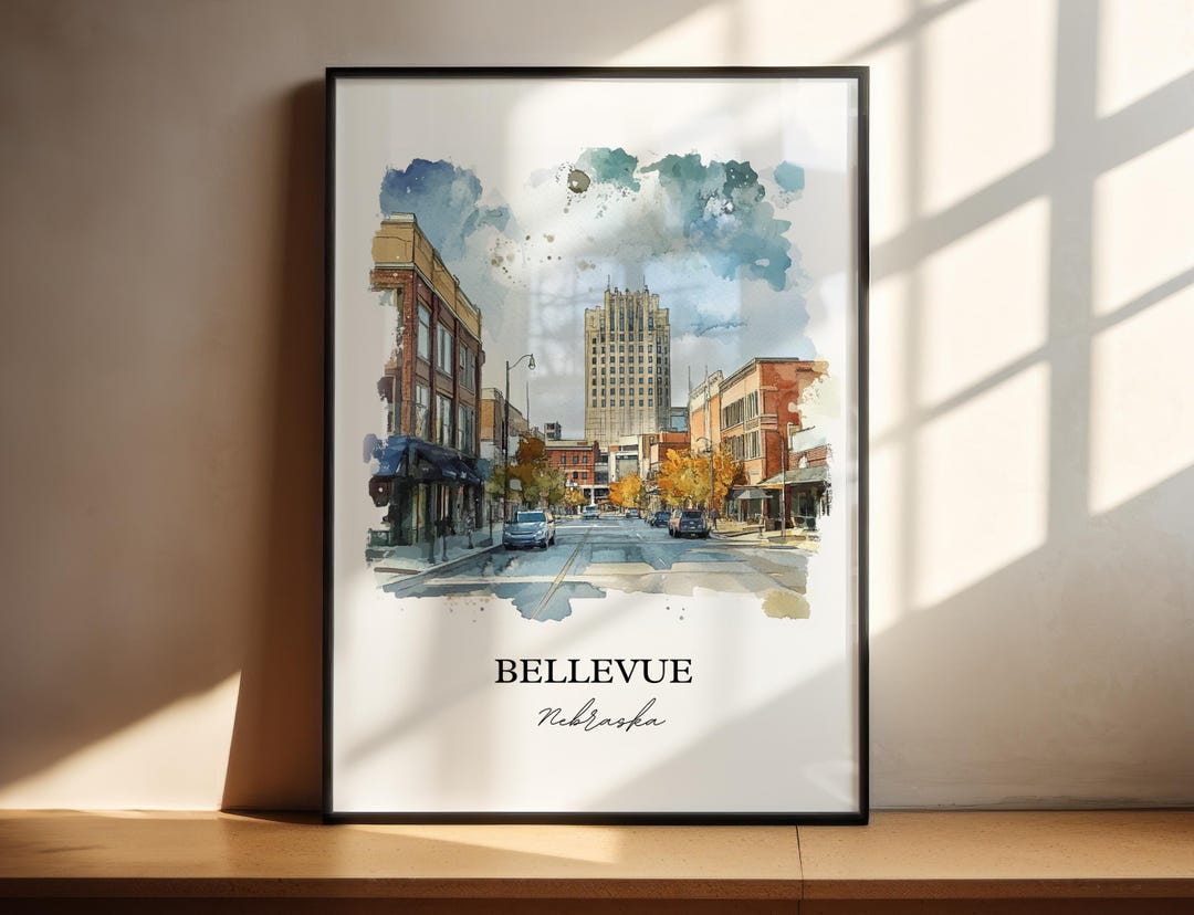 Bellevue NE Wall Art, Bellevue Nebraska Print, Nebraska Watercolor Art ...